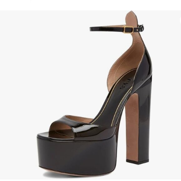 FYS | Shoes | Fys Black Open Toe Platform Chunky High Heel Ankle Strap Pumps Buckled Shoes ...